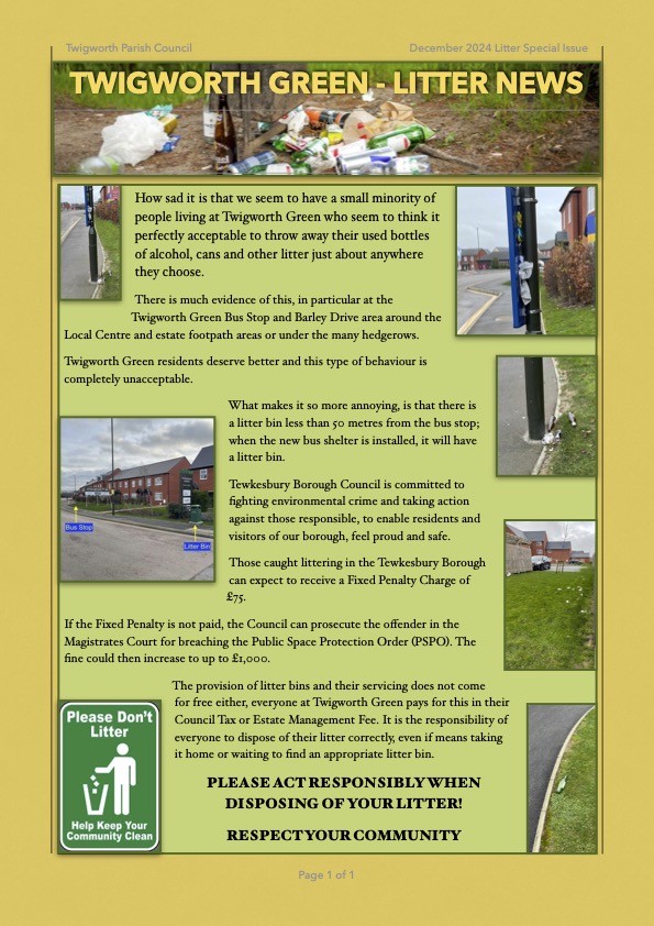 Twigworth Green – Littering – Twigworth Parish Council Gloucestershire