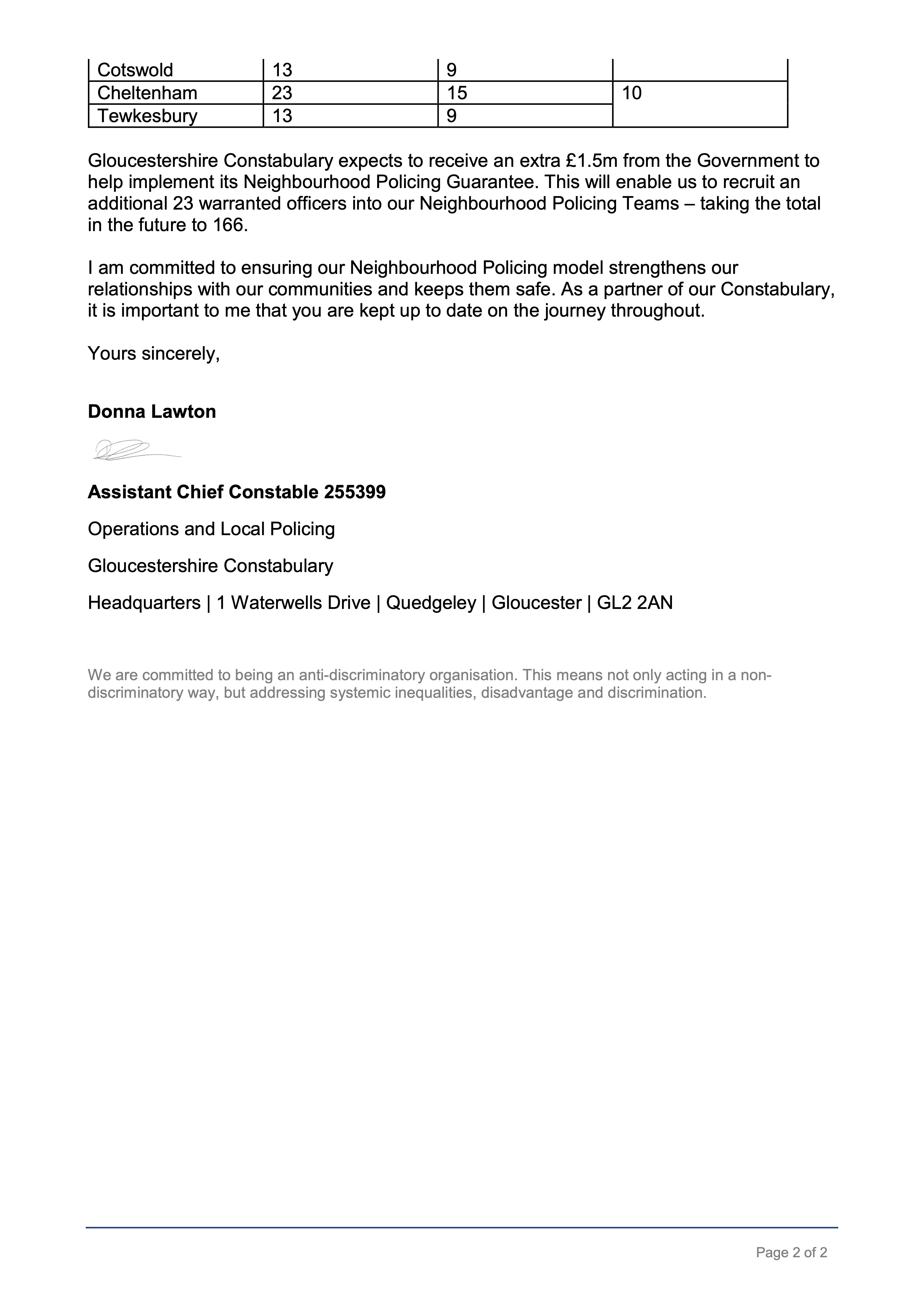 Letter from Gloucestershire Constabulary regarding Neighbourhood ...
